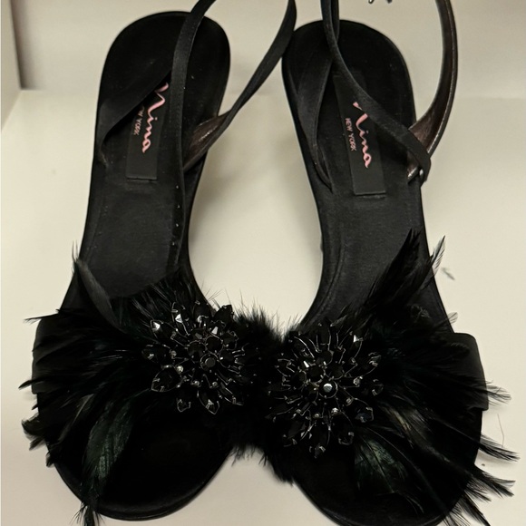 Nina | Shoes | Nina Black Satin Feather Formal Shoes | Poshmark